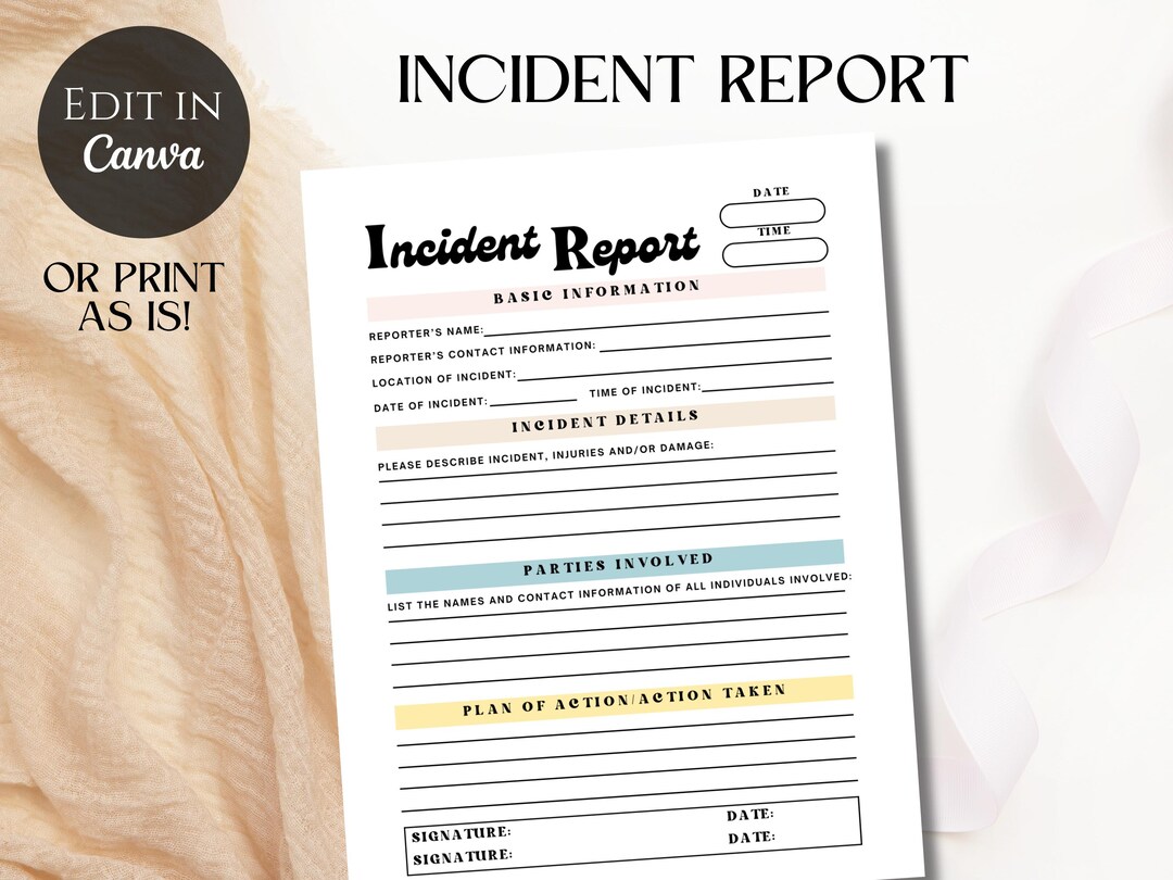 Incident Report Form, Daycare Ouch Accident Log Tracker, Editable ...
