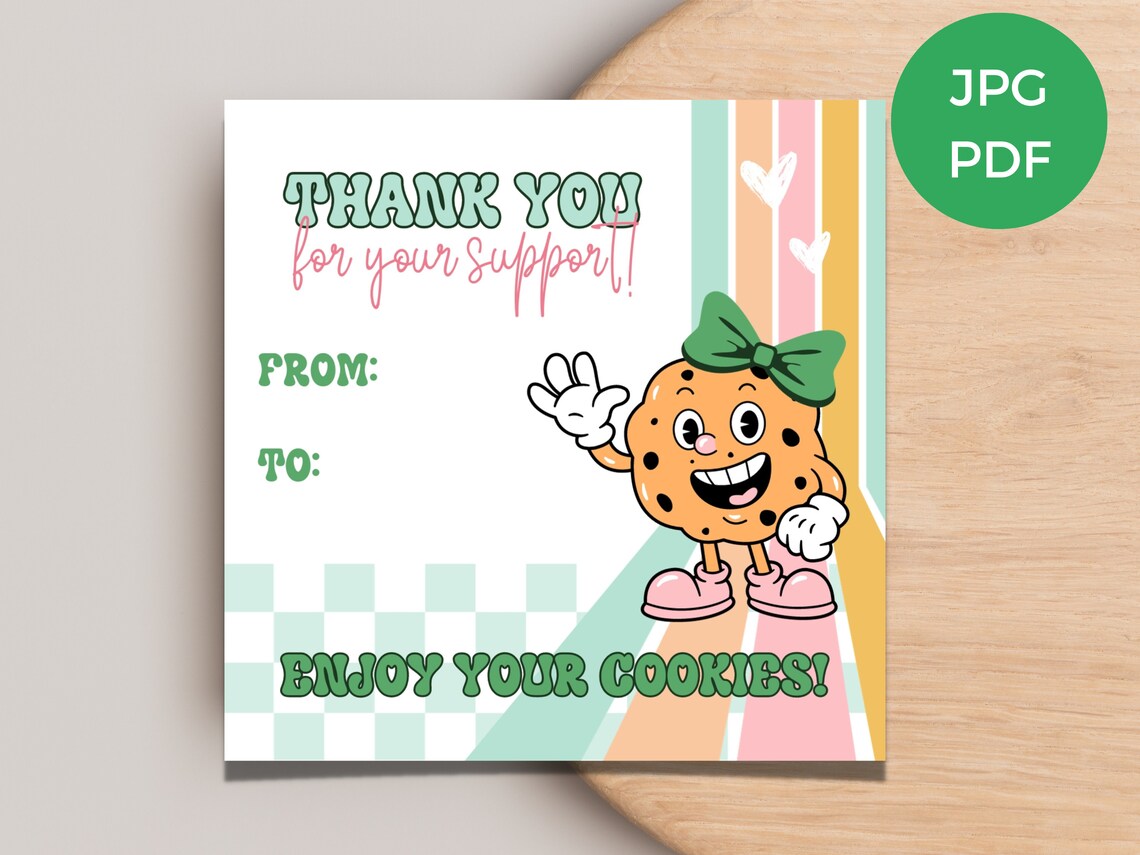 Retro Girl Scout Cookie Printable Thank You Card 2023 2024 , LBB ABC ...