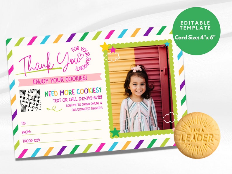 Girl Scout Cookie Thank You Note, Printable Cookie Delivery Post Card ...