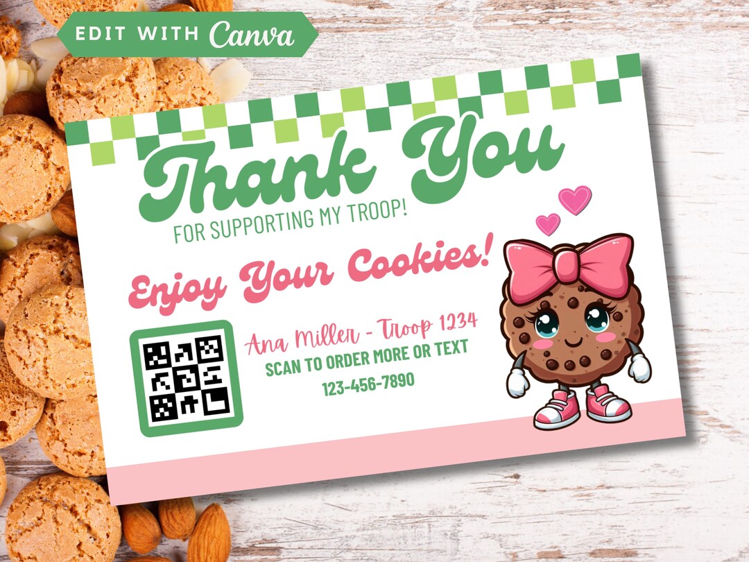 Girl Scout Cookie Thank You Template, Editable Printable Girl Scout ...
