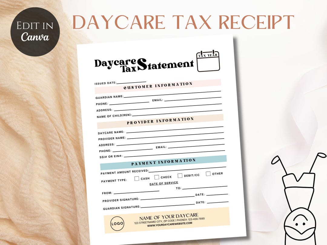 Daycare Tax Receipt, Editable Childcare Tax Statement, Tuition ...