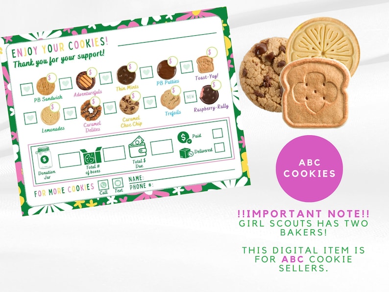 2023 Girl Scout Cookie Thank You Card Printable Abc Order Etsy