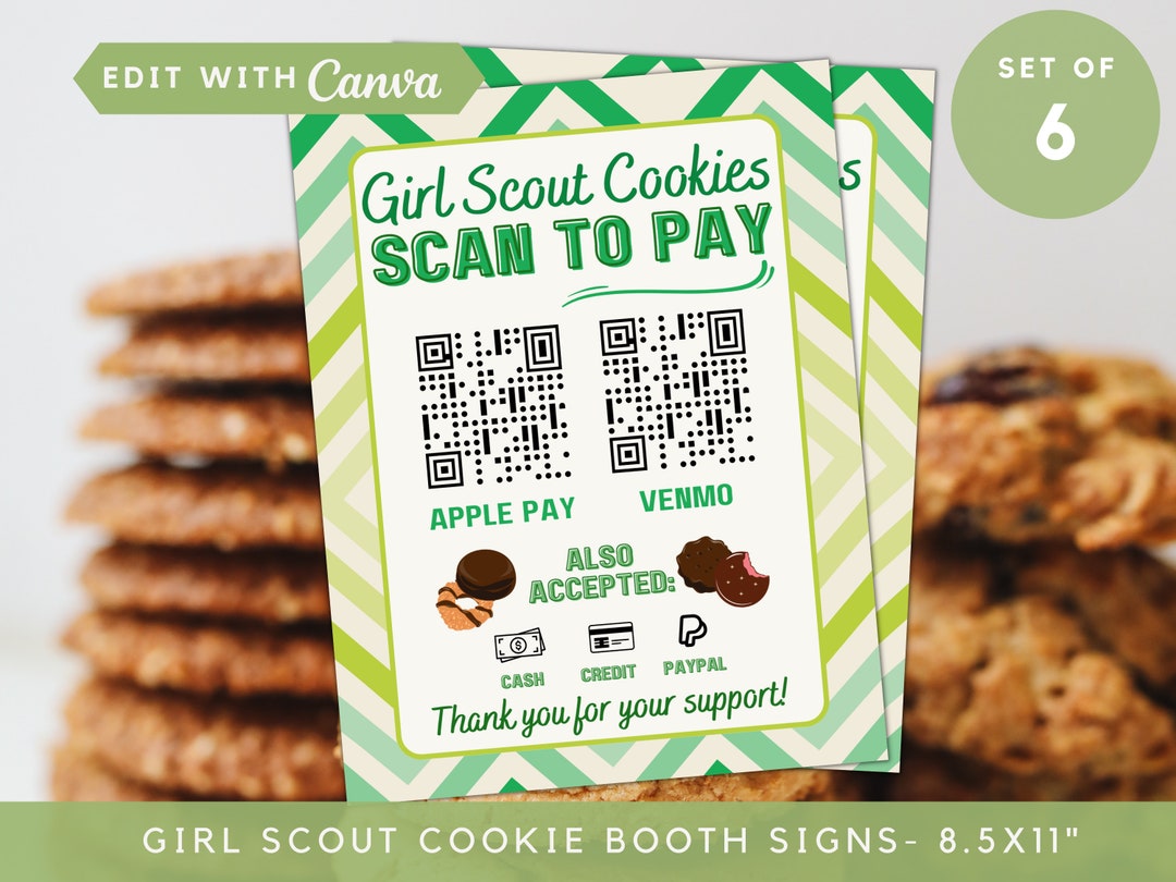 Girl Scout Cookie Sign 2024 2025, LBB ABC We Accept Sign, Scan to Pay ...