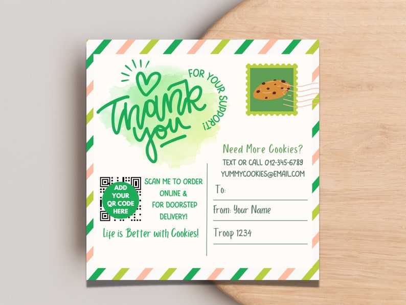 Girl Scout Cookie Thank You Note Template Editable Printable - Etsy