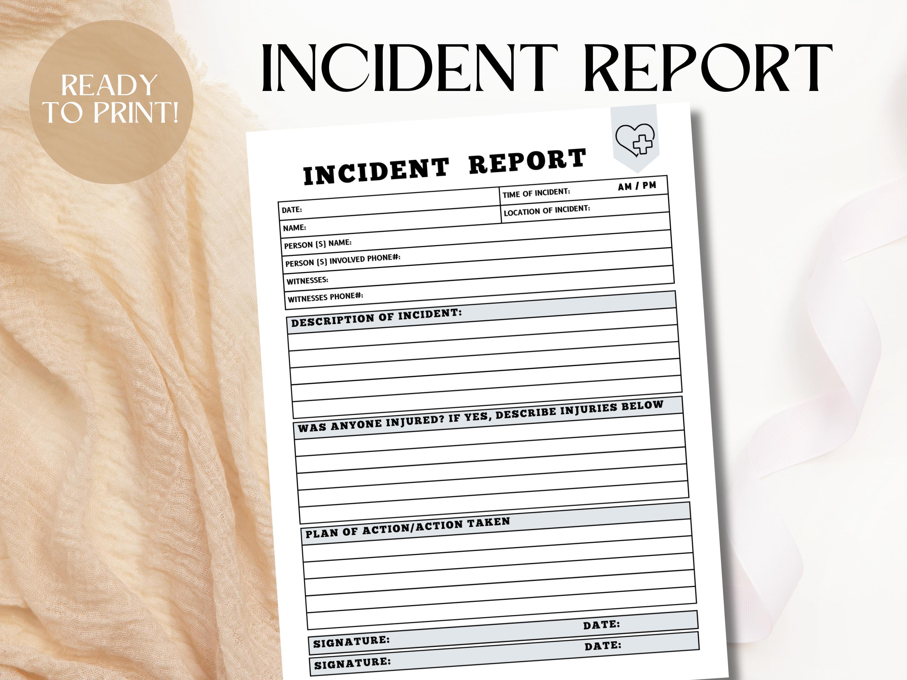 Incident Report Form, Daycare Ouch Accident Log Tracker, Printable ...