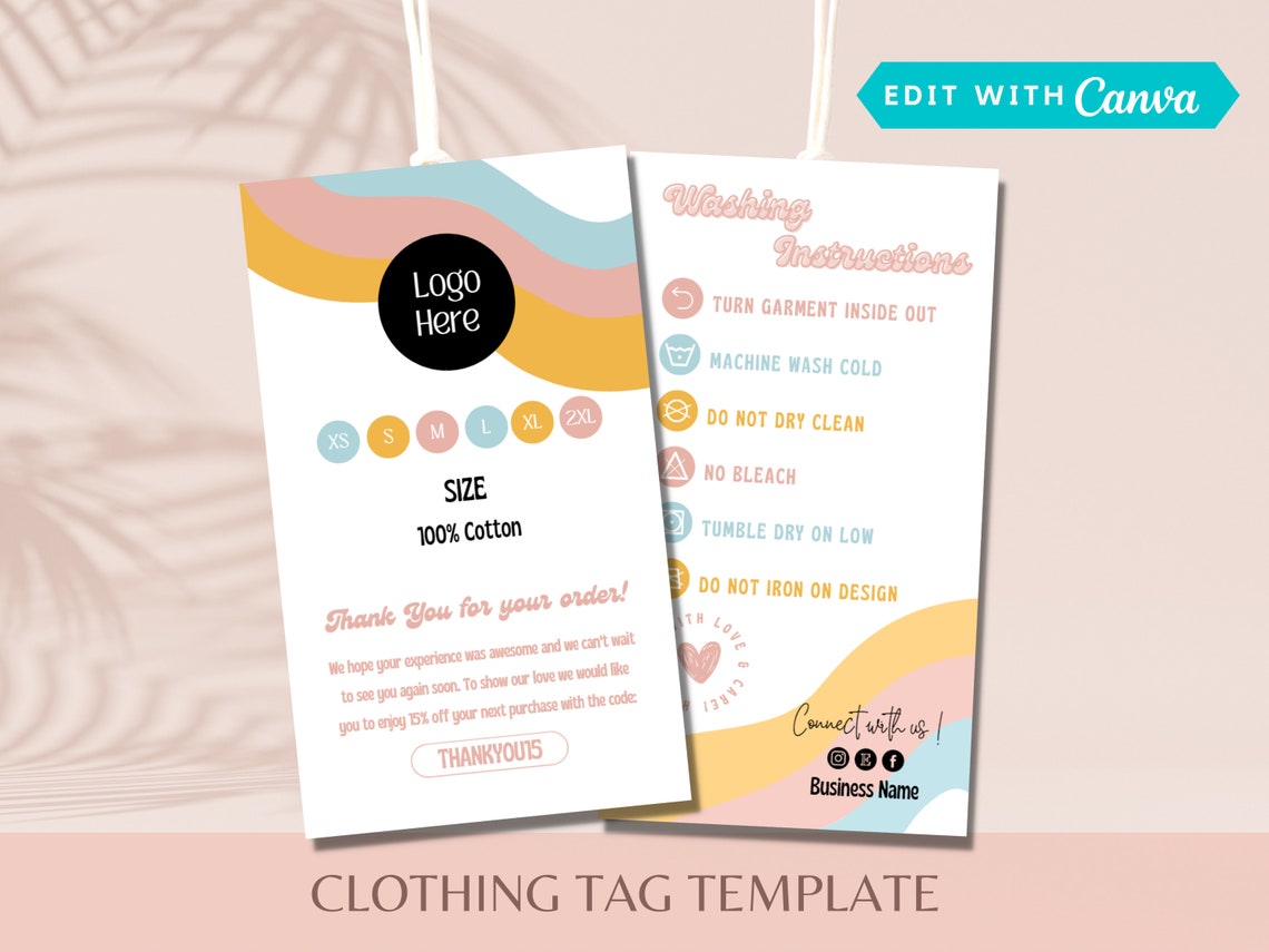 Editable Retro Hang Tag Template Small Business Rainbow - Etsy