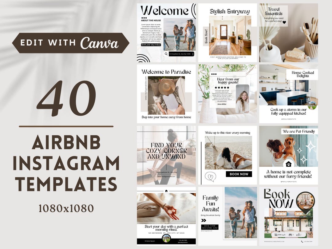 40 Airbnb Instagram Facebook Post Canva Templates, VRBO Host Minimalist ...