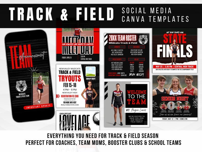 Track & Field Social Media Templates Canva | Coach Team Graphics Bundle ...
