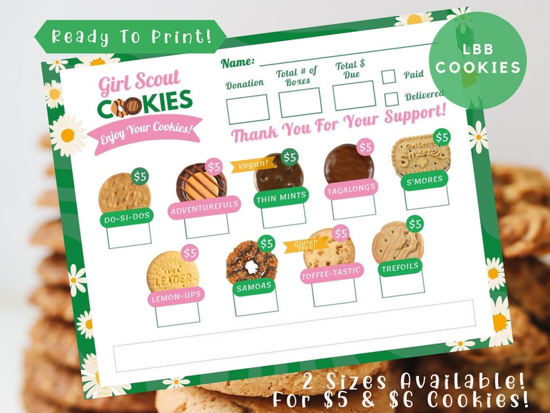 Lbb Girl Scout Cookie Sales Order Form 2023 2024 Cookie Thank You Card
