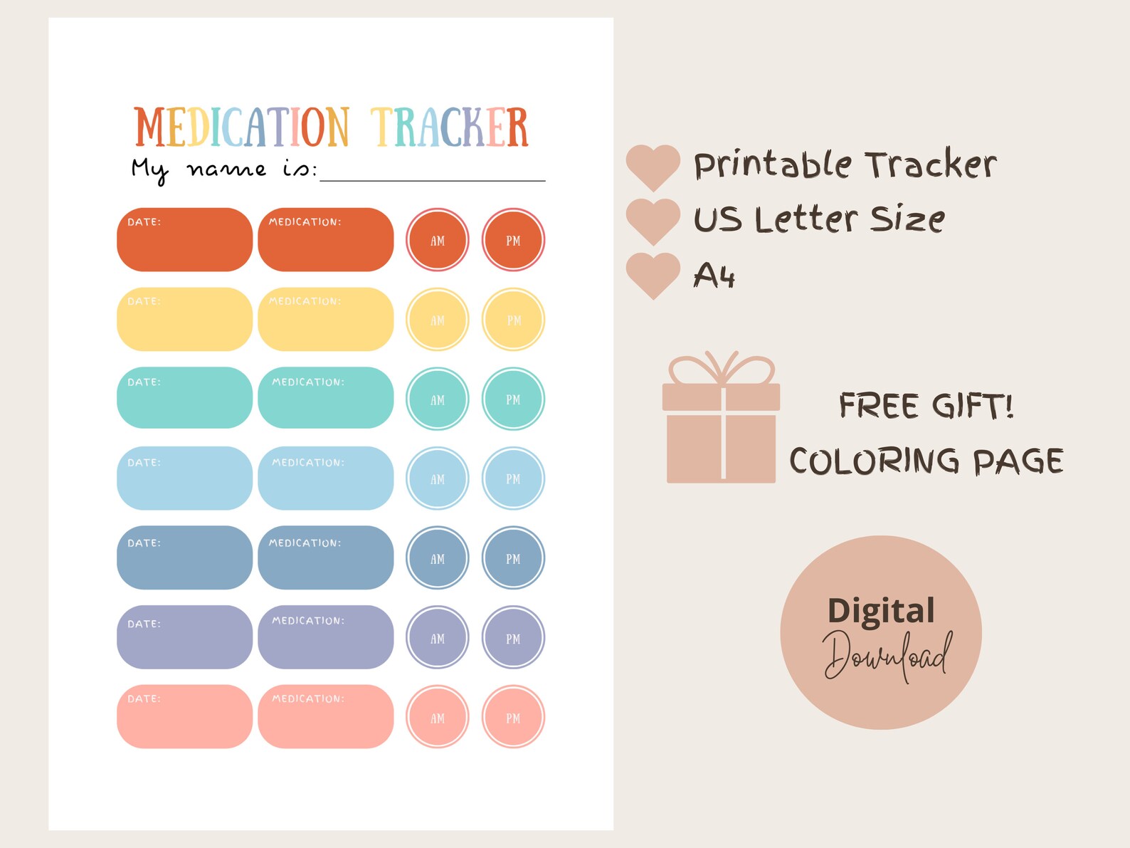 Kid Weekly Medication Tracker Colorful Medicine Kid Chart - Etsy