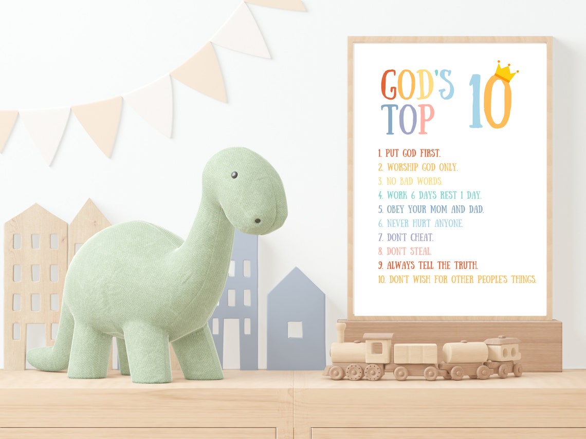 Gods Ten Commandments Poster for Kids Colorful Sunday School - Etsy