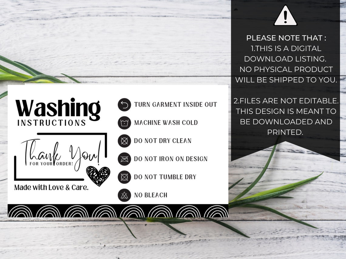 T-shirt Care Instructions Card, HTV Washing Instructions Printable ...