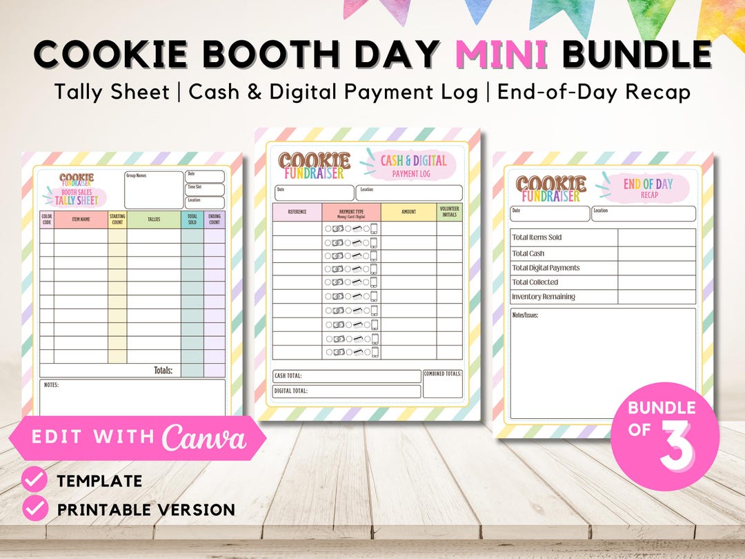 Fundraiser Booth Day Mini Forms Bundle | Sales Tracker | Cash Log | End ...