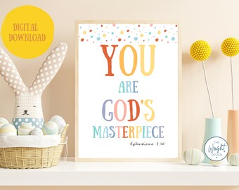 You Are God's Masterpiece. Ephesians 2:10. Childrens Decor. Christian ...
