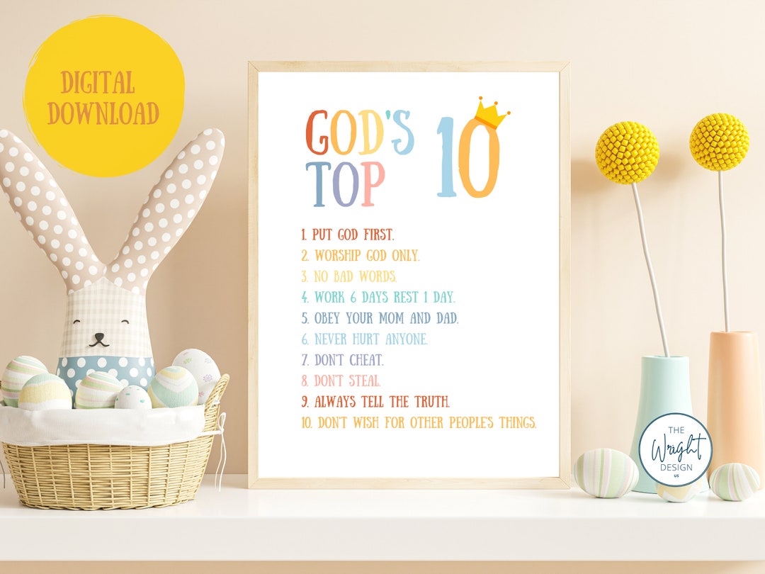 Gods Ten Commandments Poster for Kids, Colorful Sunday School Children Classroom Printable Wall ...