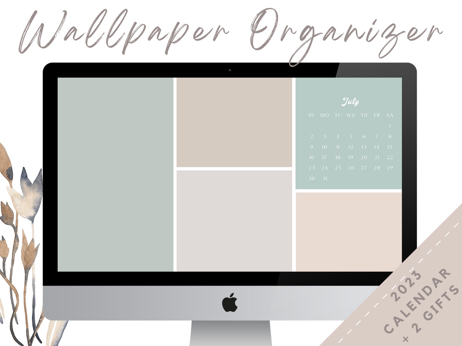 2023 Cute Pink Green Desktop Wallpaper Organizer Calendar - Etsy