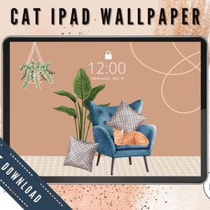 Cute Cat Ipad Wallpaper Aesthetic Cat Plants Tablet Wallpaper - Etsy