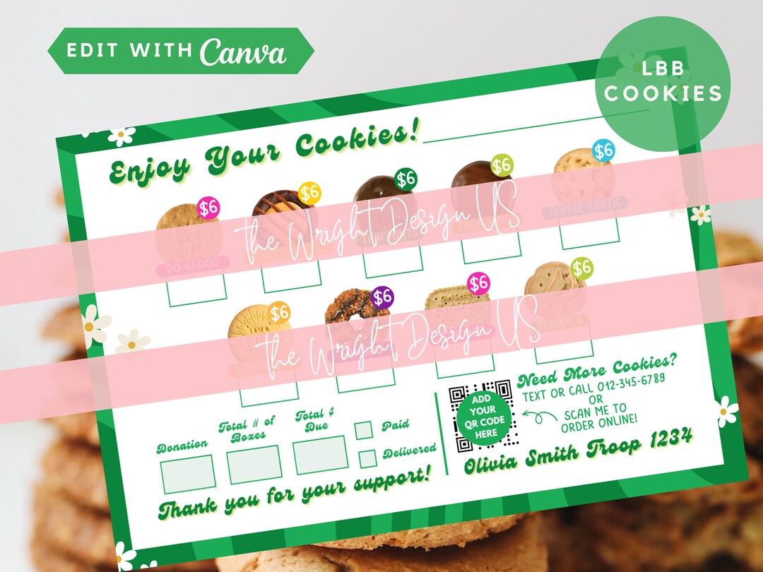 Retro Girl Scout Cookie Thank You Note 2024 2025, Editable LBB Order ...