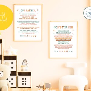 Set of 2 Kid Boho Christian Posters, Lords Prayer, 10 Commandments ...
