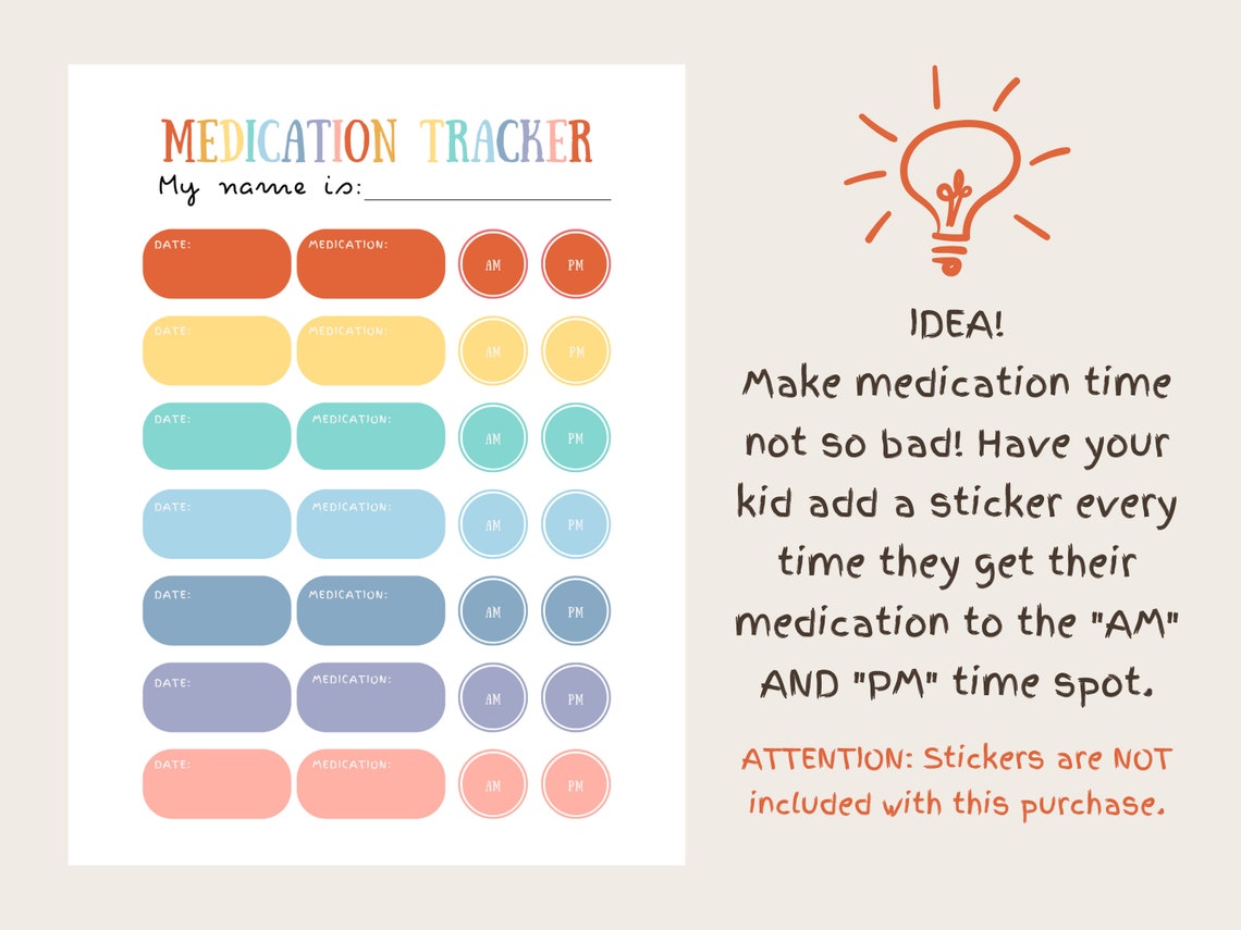 Kid Weekly Medication Tracker Colorful Medicine Kid Chart - Etsy