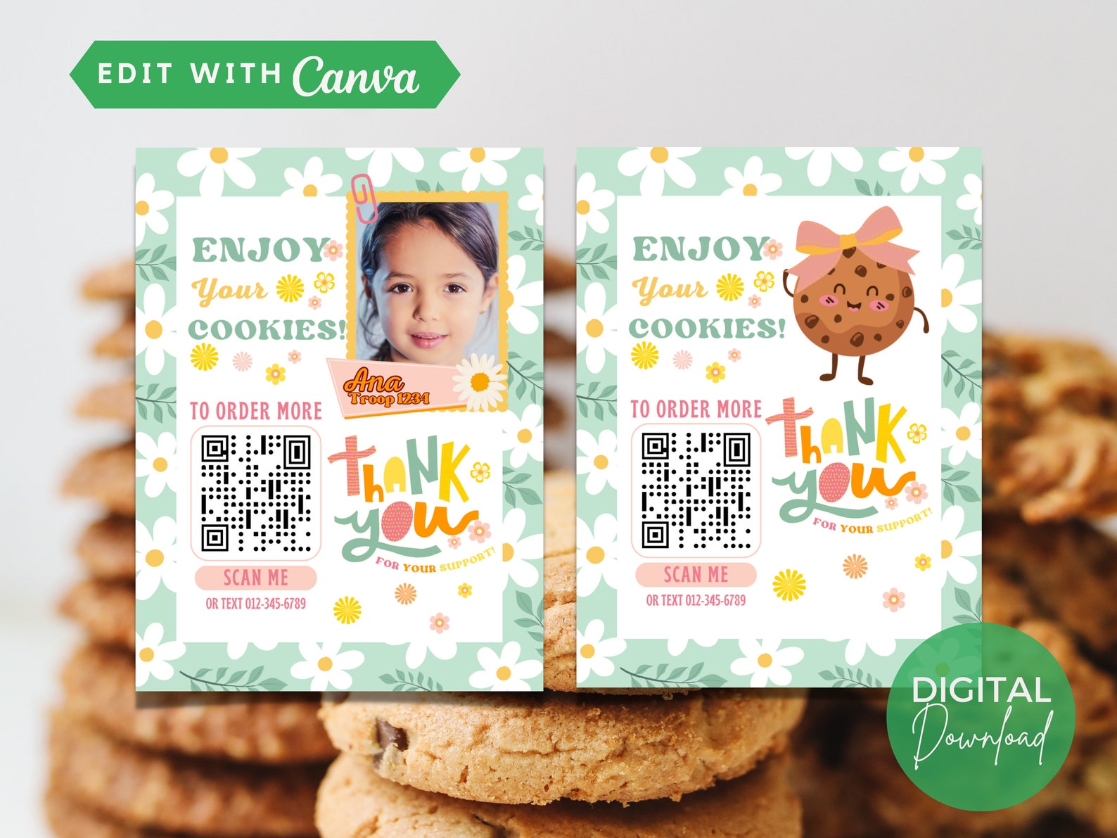 2024 Girl Scout Cookie Thank You Card, Editable & Printable Girl Scout ...
