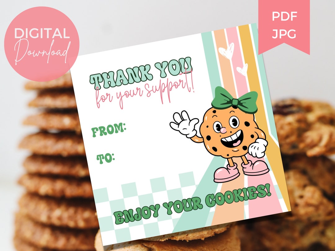 Retro Girl Scout Cookie Printable Thank You Card 2024 2025 , LBB ABC ...