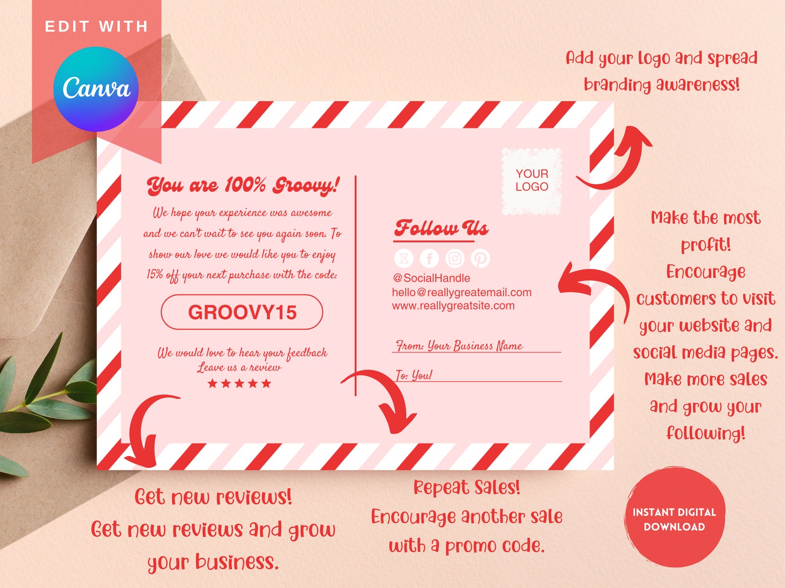 Editable Retro Pink Small Business Thank You for Your Purchase Package ...