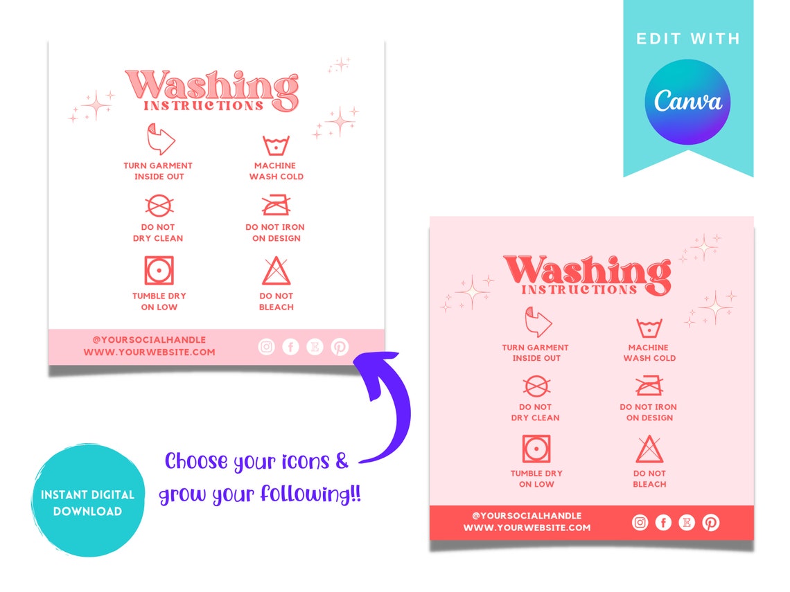 T- Shirt Care Instructions Template, HTV Washing Instructions Card,png ...