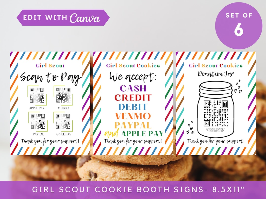 Girl Scout Cookie Sign 2024 2025, LBB ABC We Accept Sign, Scan to Pay ...