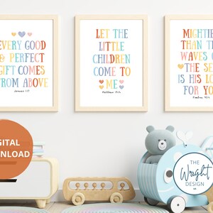 Set of 3 Christian Bible Verse Poster for Kids, Children Sunday School ...