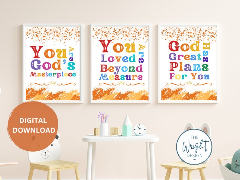 Set of 3 Colorful Sunday School Wall Art Christian Posters I | Etsy