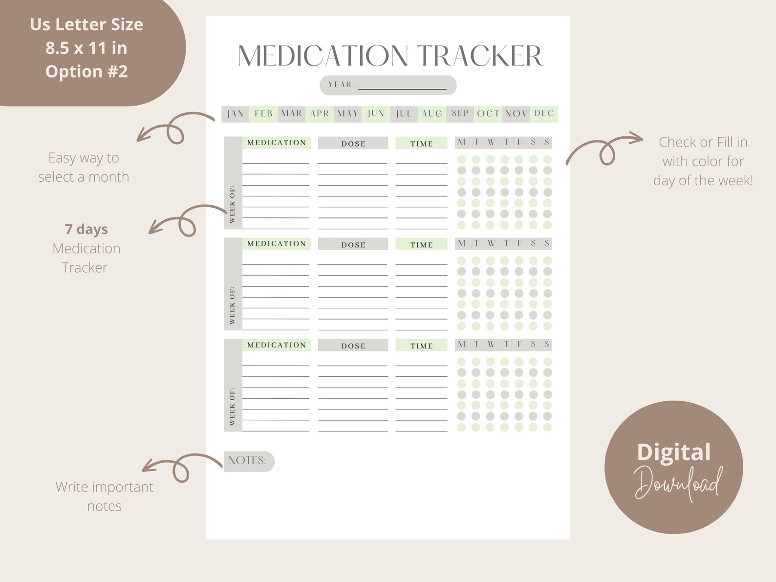 Printable Medication Tracker Minimalist Medication List - Etsy