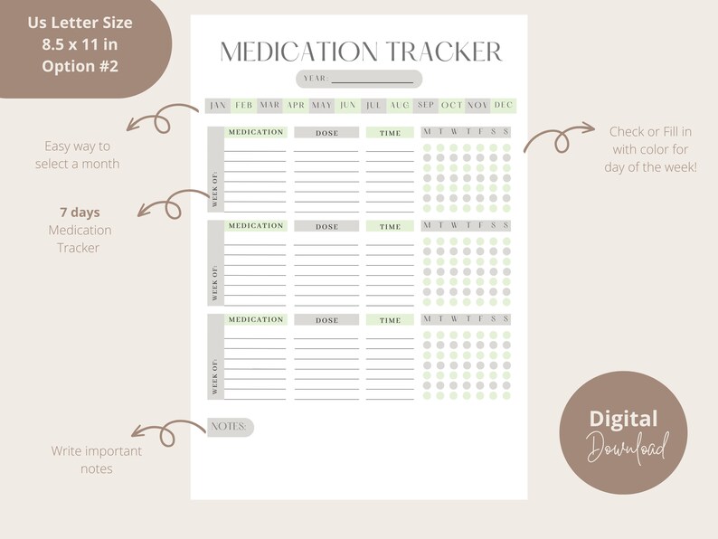Printable Medication Tracker Minimalist Medication List - Etsy
