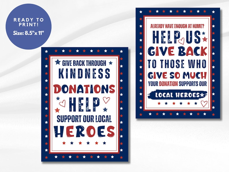 Donation Booth Sign Printable | Support Our Local Heroes | Fundraiser ...