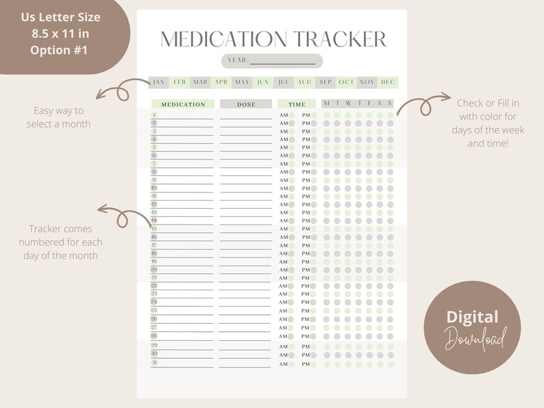Printable Medication Tracker Minimalist Medication List - Etsy