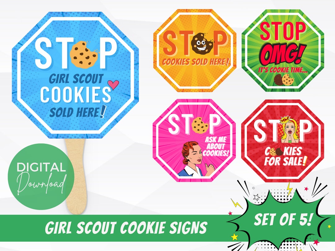 Girl Scout Cookie Stop Sign Sold Here, Printable Booth Sign Set of 5 ...