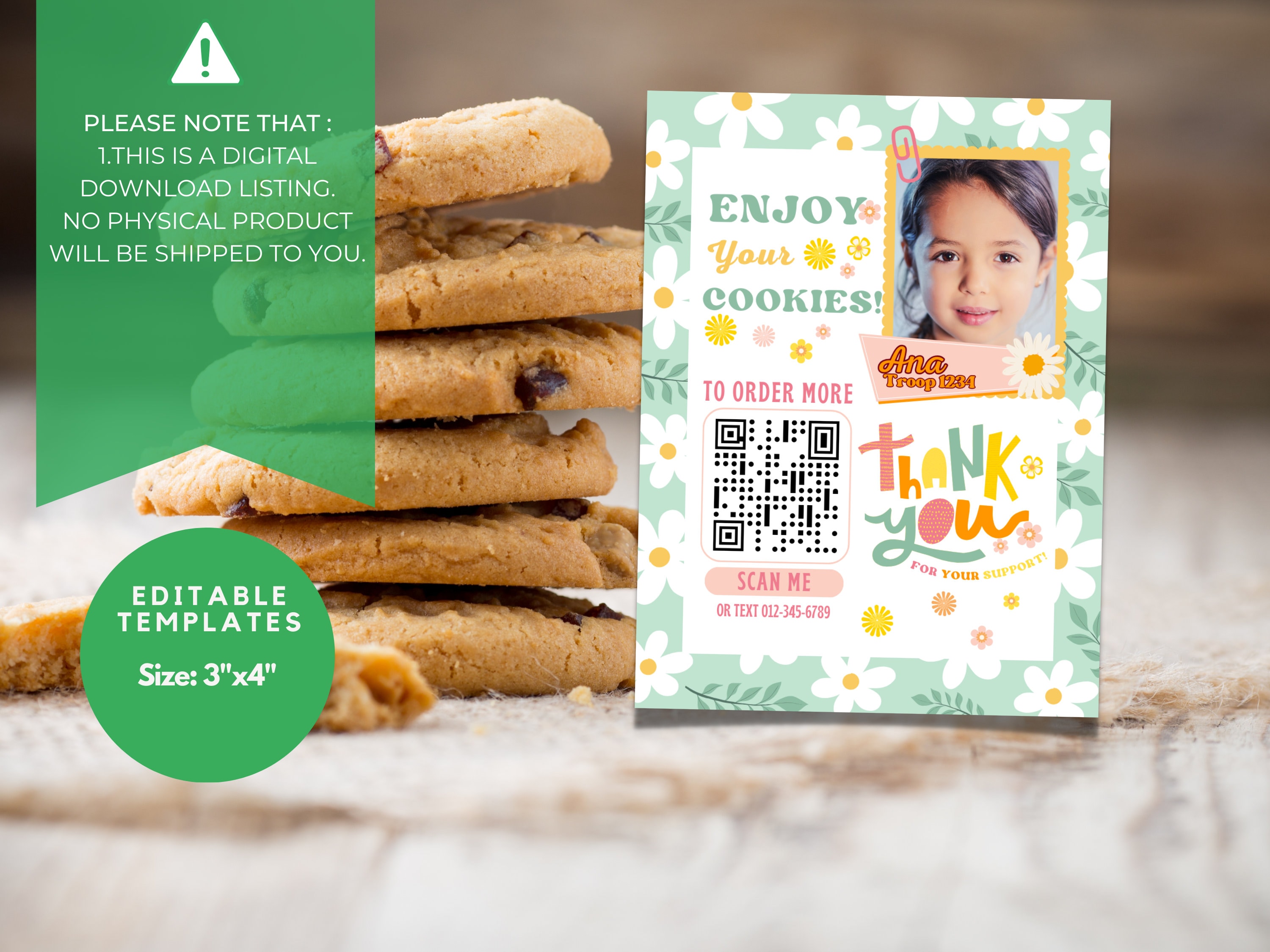 2024 Girl Scout Cookie Thank You Card, Editable & Printable Girl Scout ...