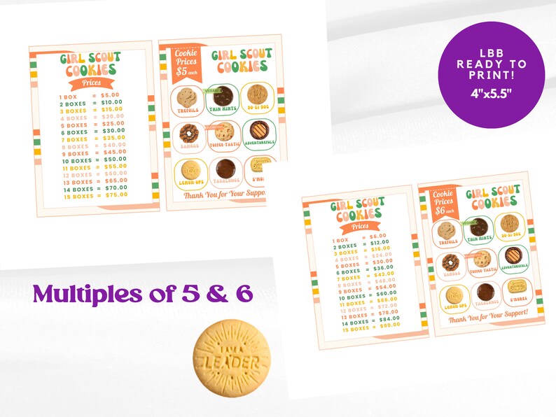 2024 Girl Scout Cookie Lanyard, Printable LBB ABC Price Menu, Cookie ...