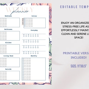 Editable Floral Cleaning Schedule Room by Room Printable Weekly ...