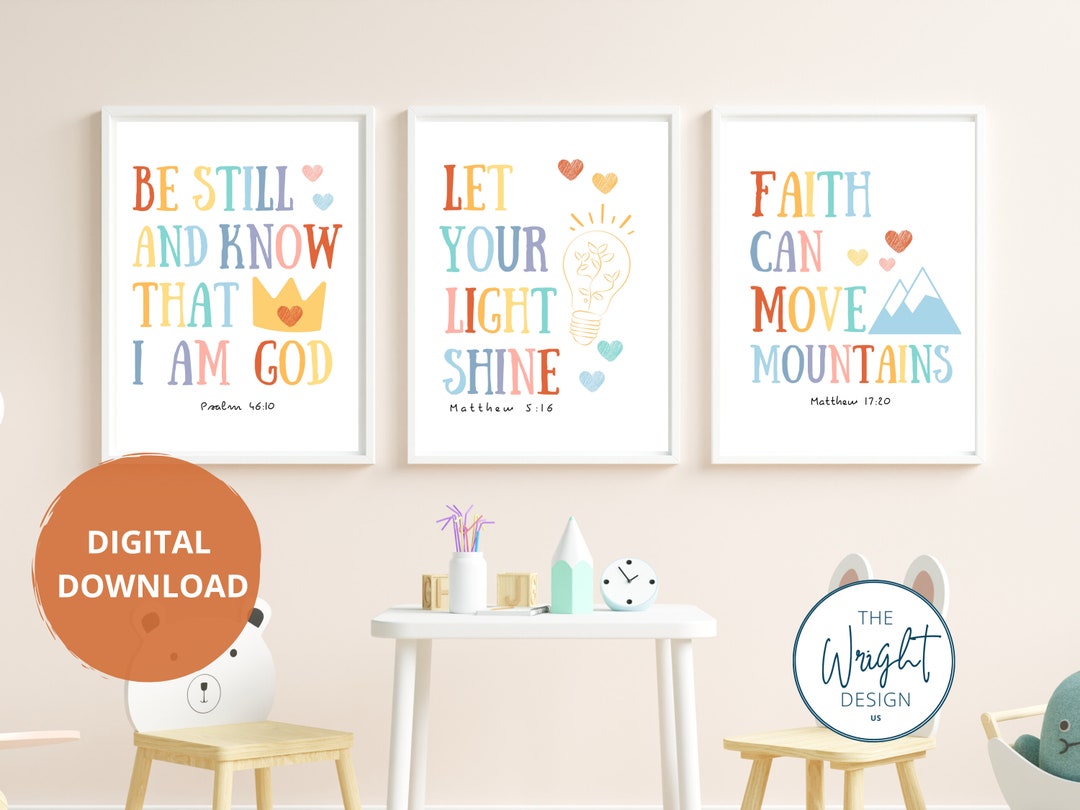Set of 3 Christian Bible Verse Poster for Kids, Children Sunday School ...
