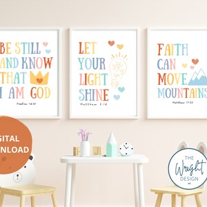 Set of 3 Christian Bible Verse Poster for Kids, Children Sunday School ...