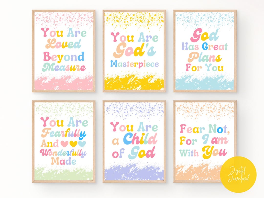 Christian Kids Rainbow Wall Art Set: Bible Verse Prints (digital ...