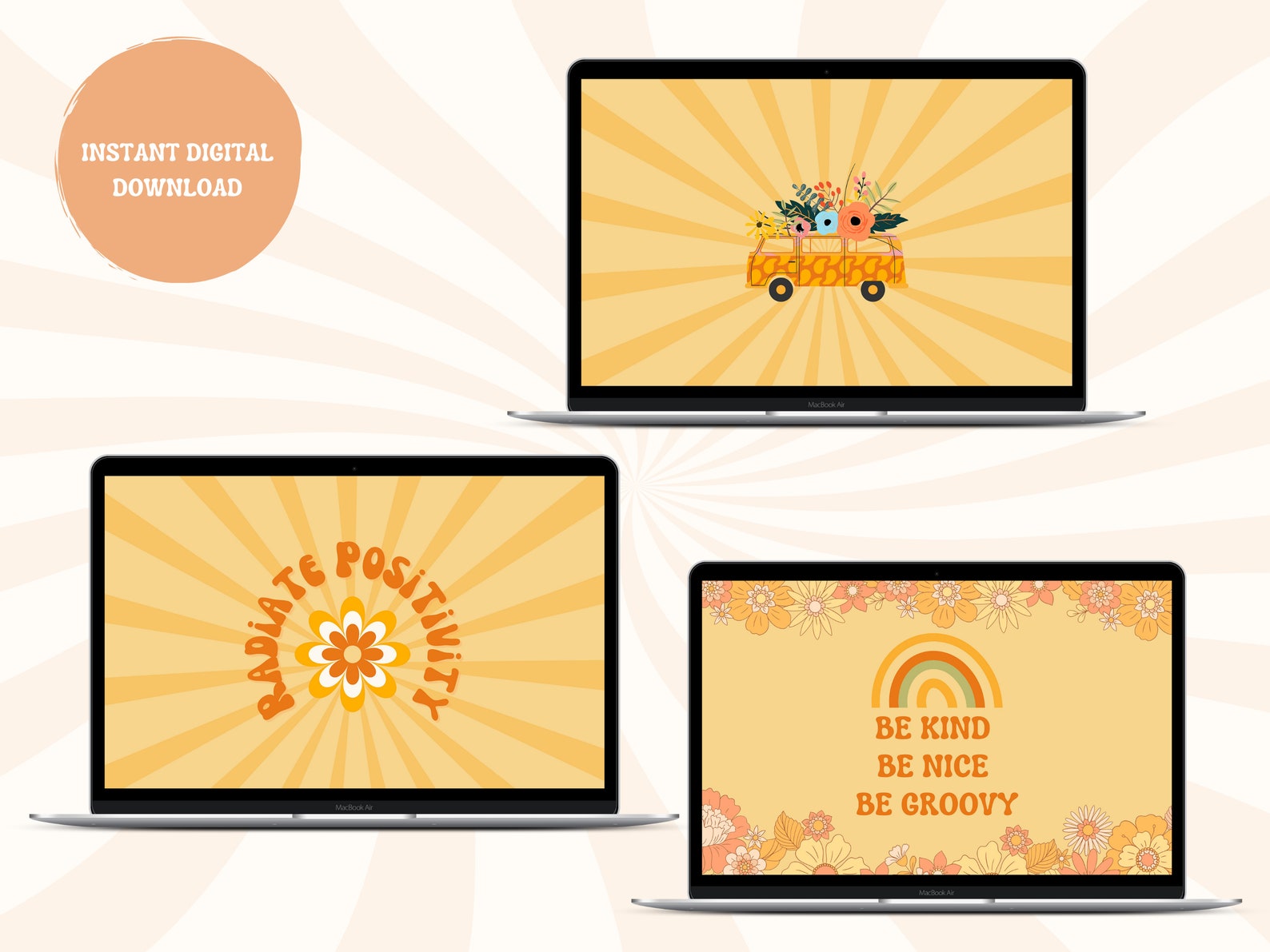 Retro Yellow Daisy Desktop Wallpaper Bundle of 5 Cute 70s - Etsy