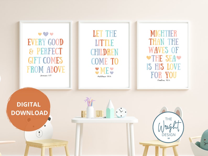 Set of 3 Christian Bible Verse Poster for Kids, Children Sunday School ...