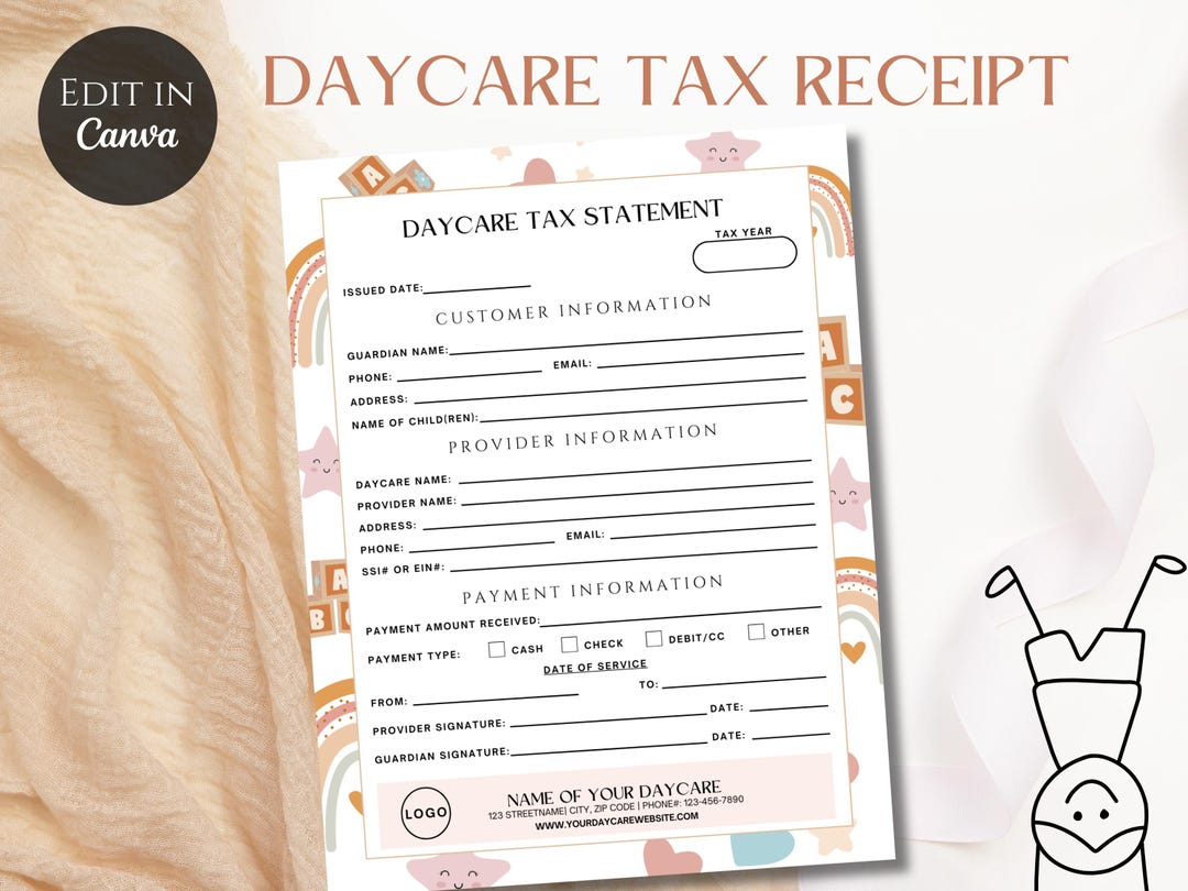 Editable Daycare Receipt, Printable Childcare Tax Receipts & Statements ...