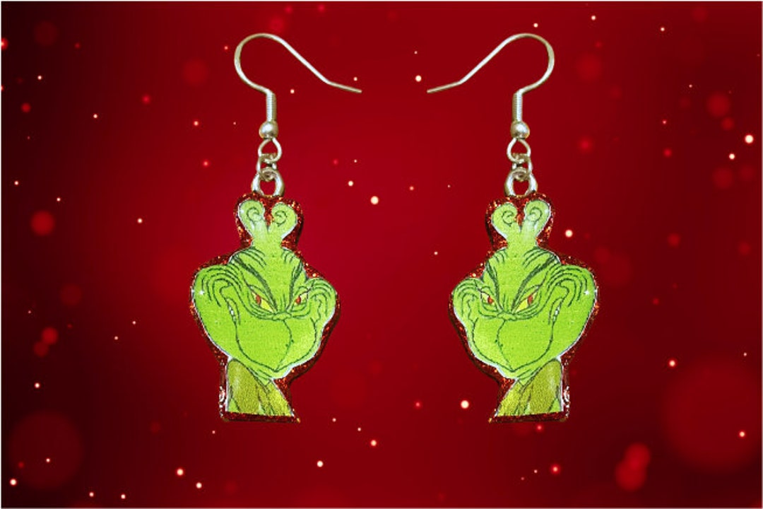 Original Grinch Dangle Glitter Earrings-hypoallergenic - Etsy