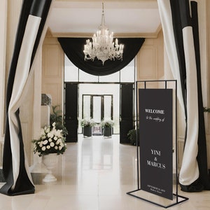 Black Curtain Wedding Welcome Sign With Stand, Curtain Print Welcome ...