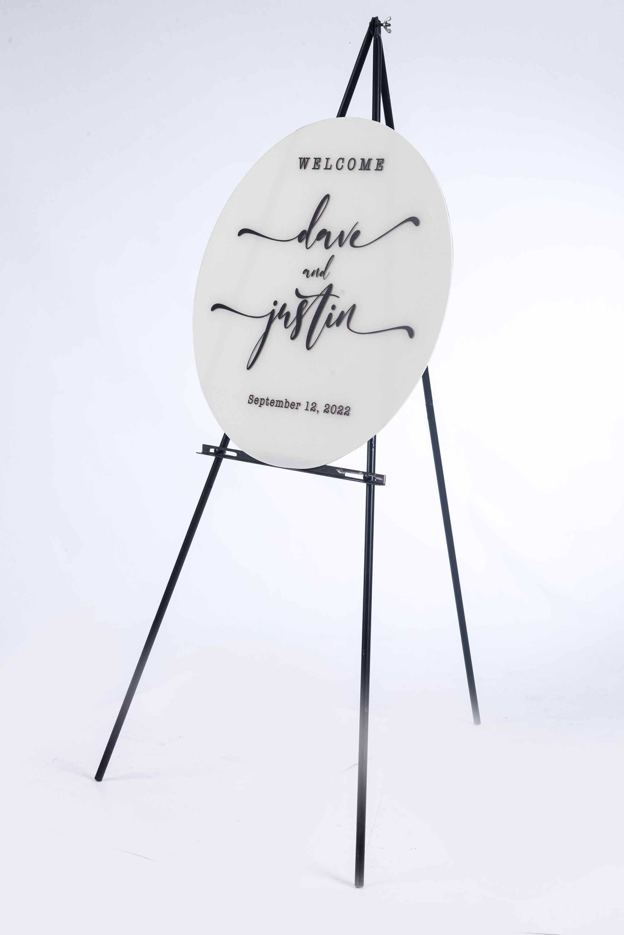 Round Acrylic Wedding Welcome Sign With Stand Black and Gold - Etsy