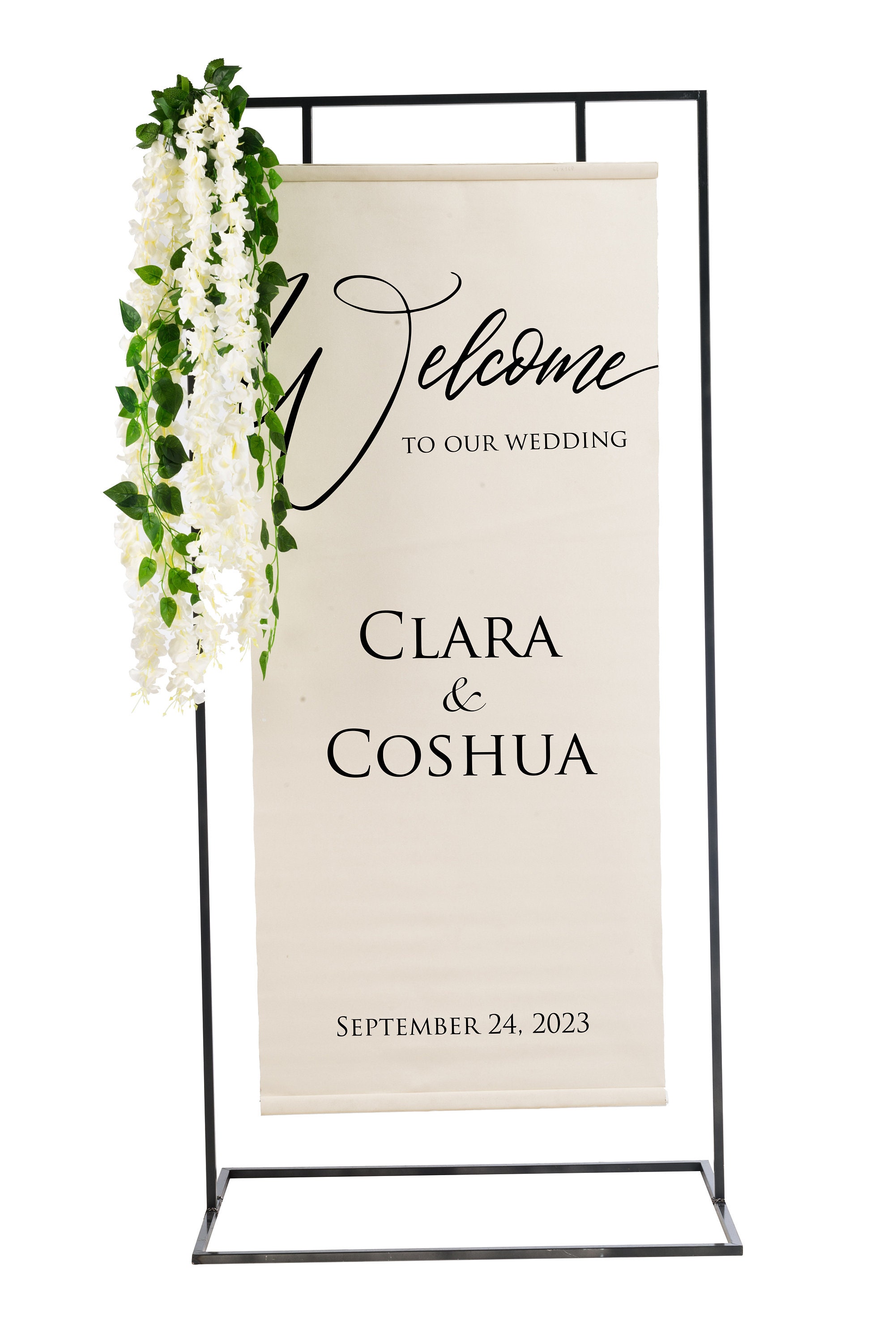 White Curtain Wedding Welcome Sign With Stand Curtain Print - Etsy