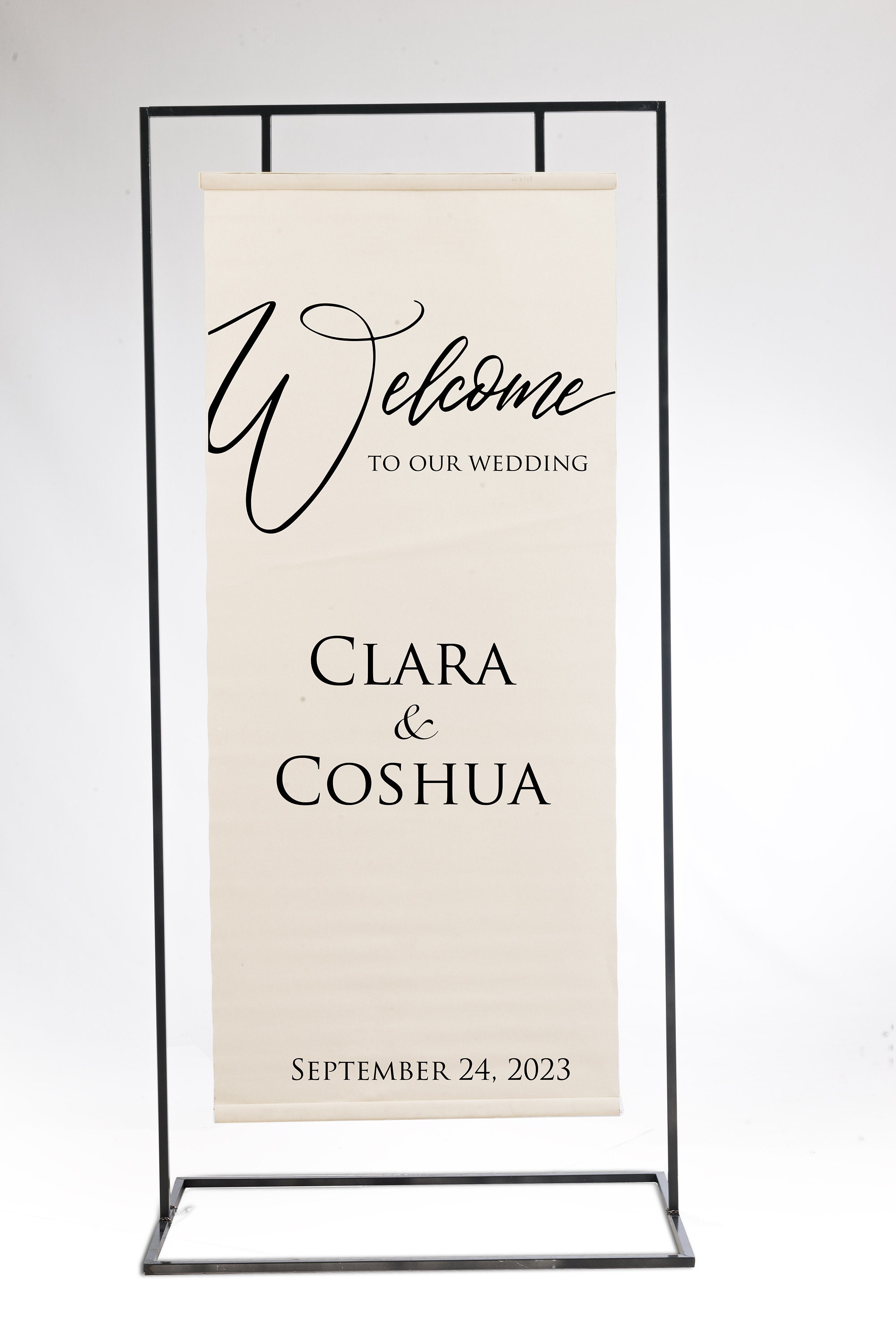 White Curtain Wedding Welcome Sign With Stand Curtain Print - Etsy
